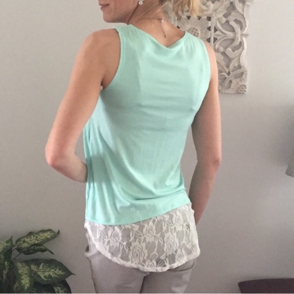 Tops | Mint Lace Trim Tank | Poshmark